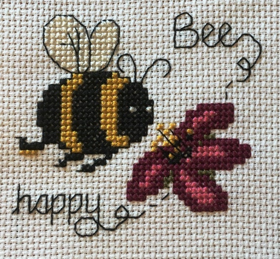 Cute Bee Cross Stitch Pattern: Bee Happy | Etsy