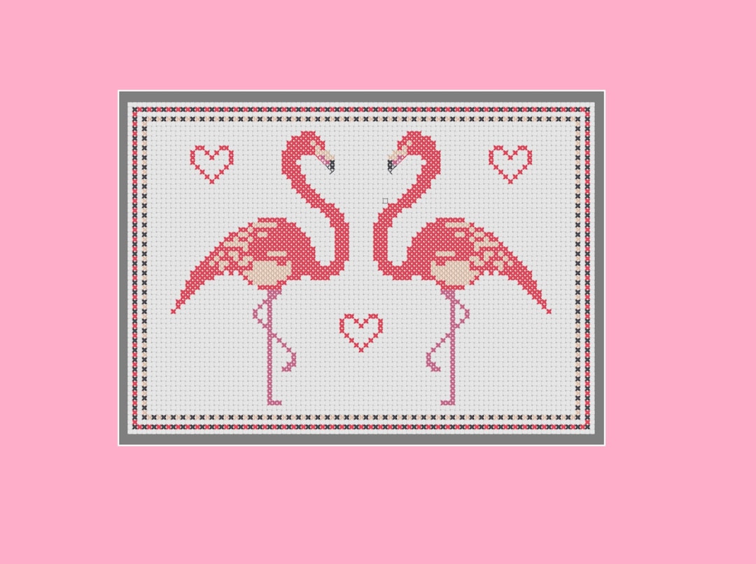Pink Flamingo Cross Stitch Pattern: Lovebird Flamingos - Etsy