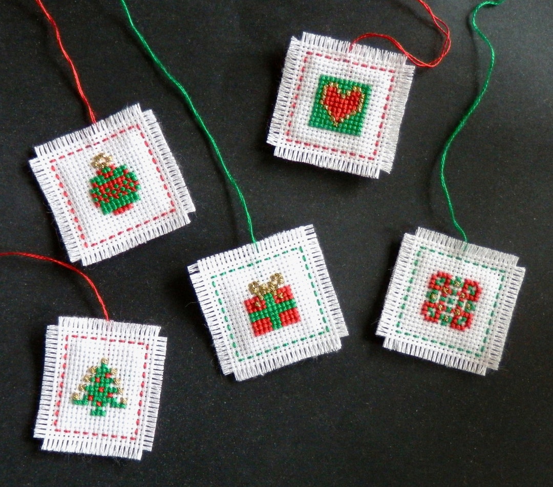 Cross Stitch Kit: Five Mini Christmas Tree Decorations - Etsy