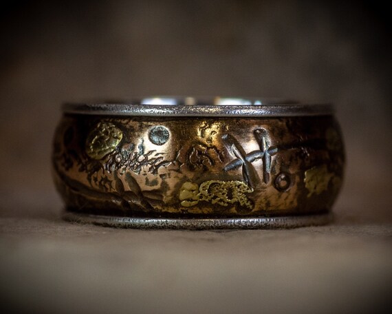 A mans rustic wedding band Playing with Fire engagement ring | Etsy