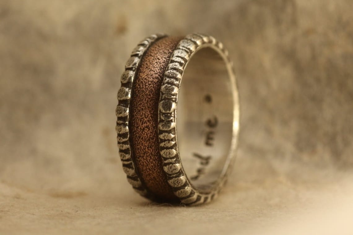 Rustic Mans Wedding Engagement Ring of Sterling Silver and - Etsy