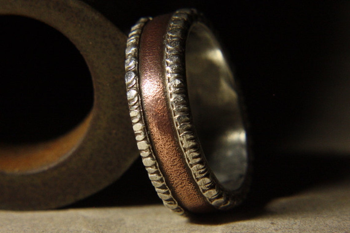 Rustic Mans Wedding Engagement Ring of Sterling Silver and - Etsy