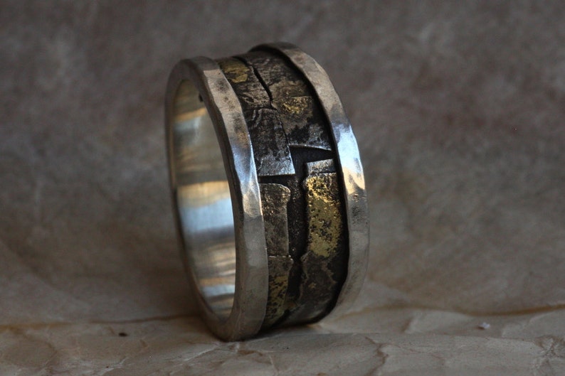 Samurai style mans engagement wedding ring in silver and | Etsy