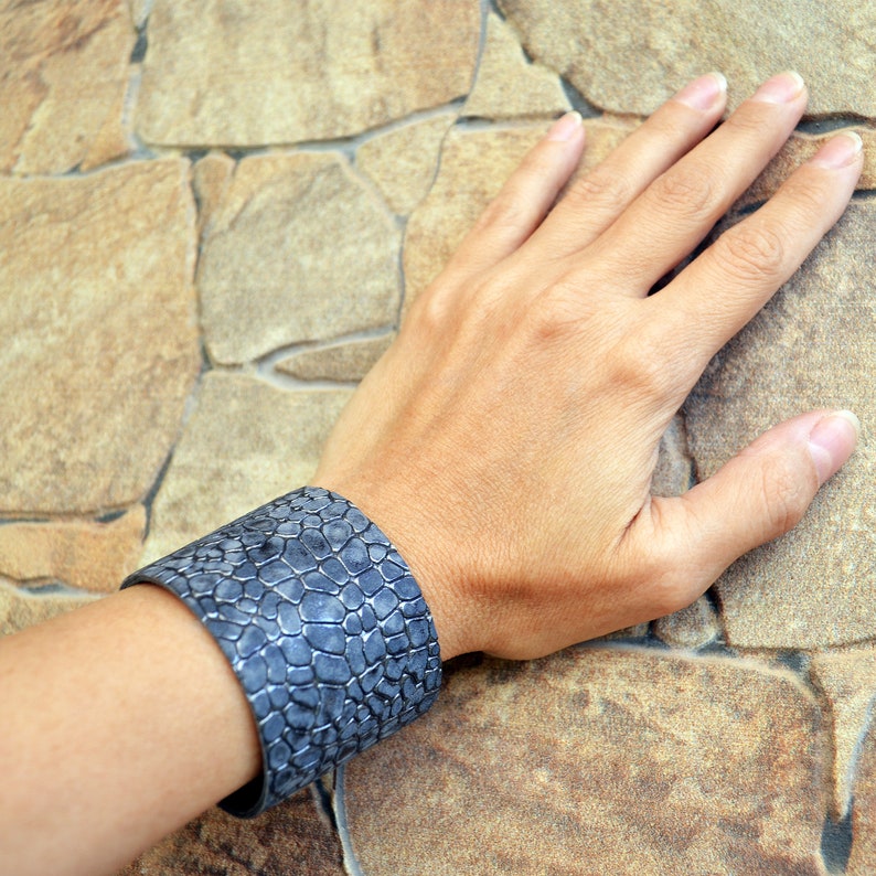 Gray Silver Cuff Bracelet Women's Jewelry Leather Cuff - Etsy