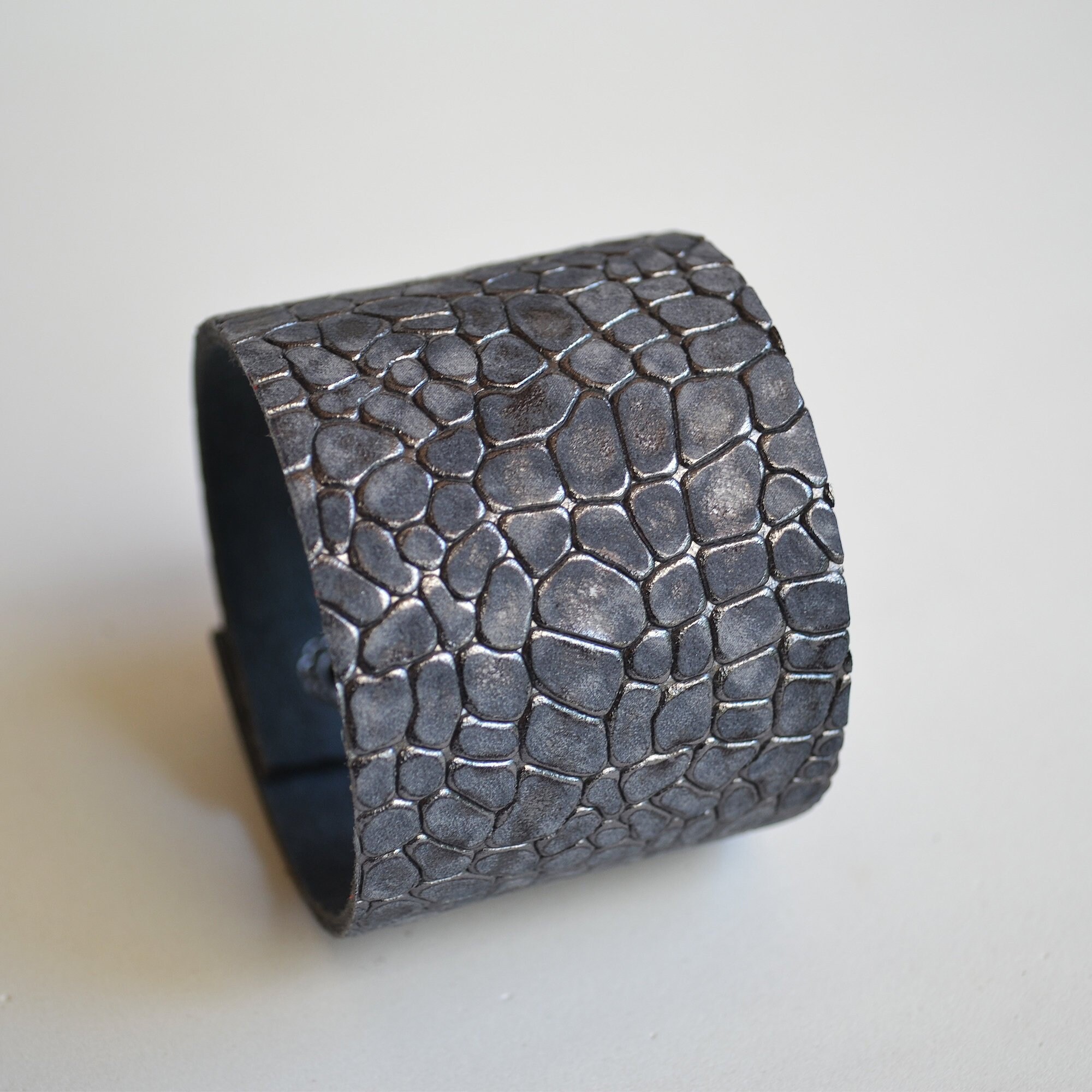 Gray Silver Cuff Bracelet, Women's Jewelry, Leather Cuff Bracelet ...