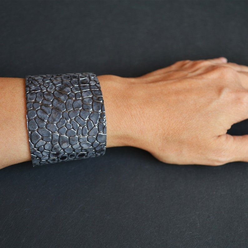 Gray Silver Cuff Bracelet Women's Jewelry Leather Cuff - Etsy