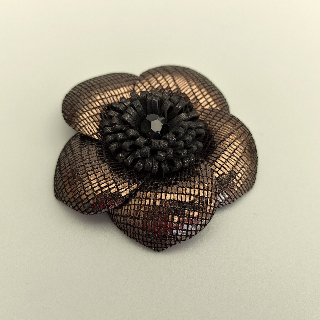 Leather Brooch for Women Leather Flower Brooch Fantasy Flower Pin Brown ...