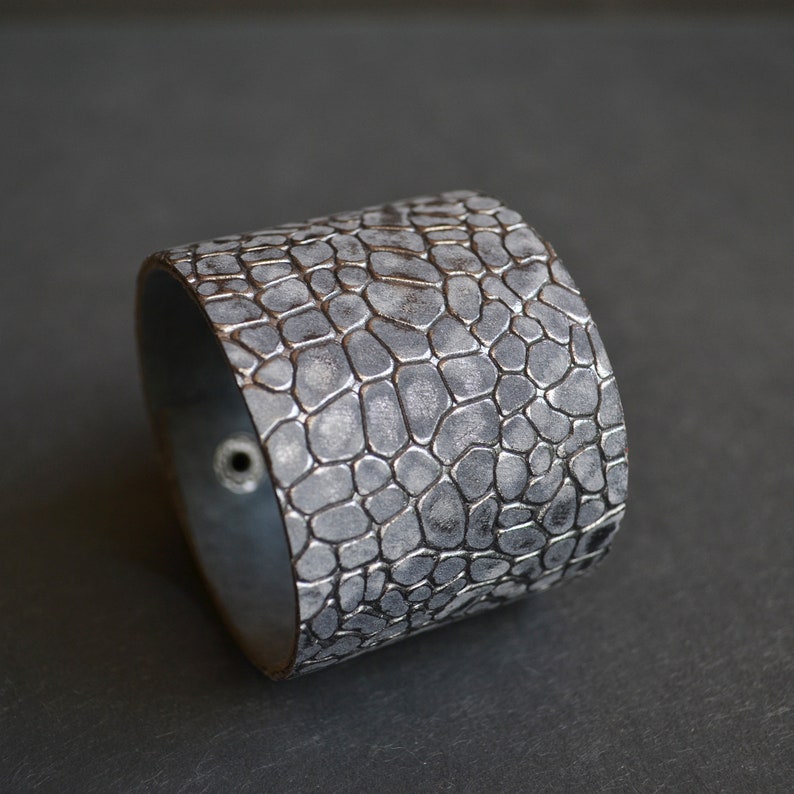 Gray Silver Cuff Bracelet Women's Jewelry Leather Cuff - Etsy