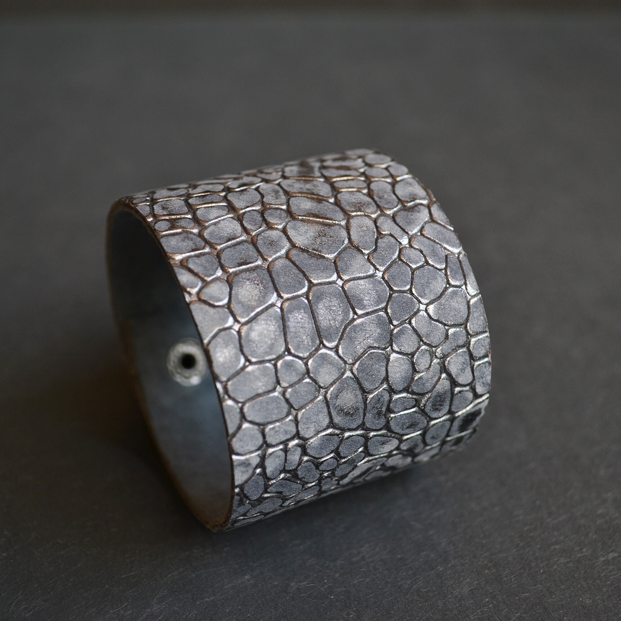 Gray Silver Cuff Bracelet Women's Jewelry Leather Cuff - Etsy
