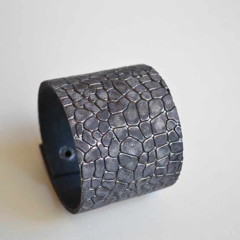 Gray Silver Cuff Bracelet Women's Jewelry Leather Cuff - Etsy