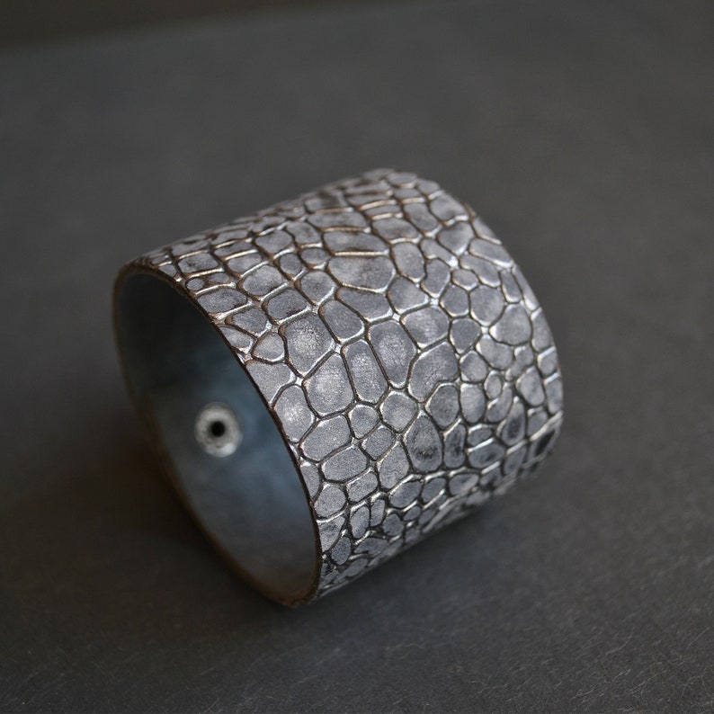 Gray Silver Cuff Bracelet Women's Jewelry Leather Cuff - Etsy