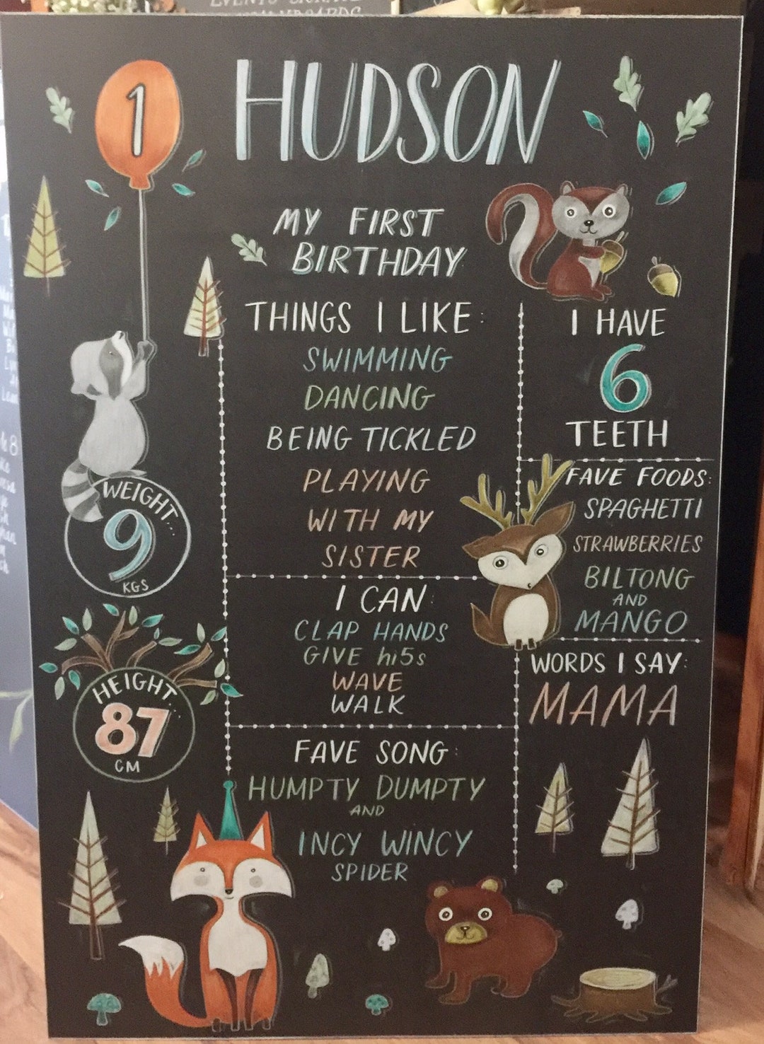 Woodland Themed Birthday Sign / Birthday Sign / Birthday Chalkboard ...