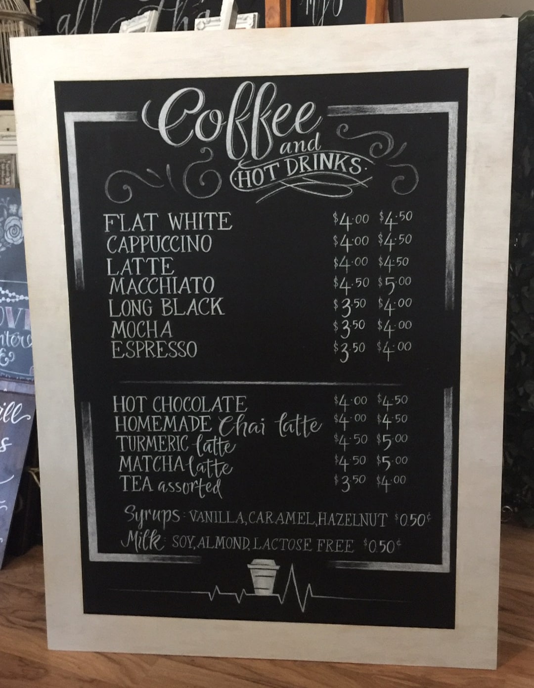 Coffee Drinks Menu Sign / Coffee Sign / Menu Chalkboard Sign / Cafe ...