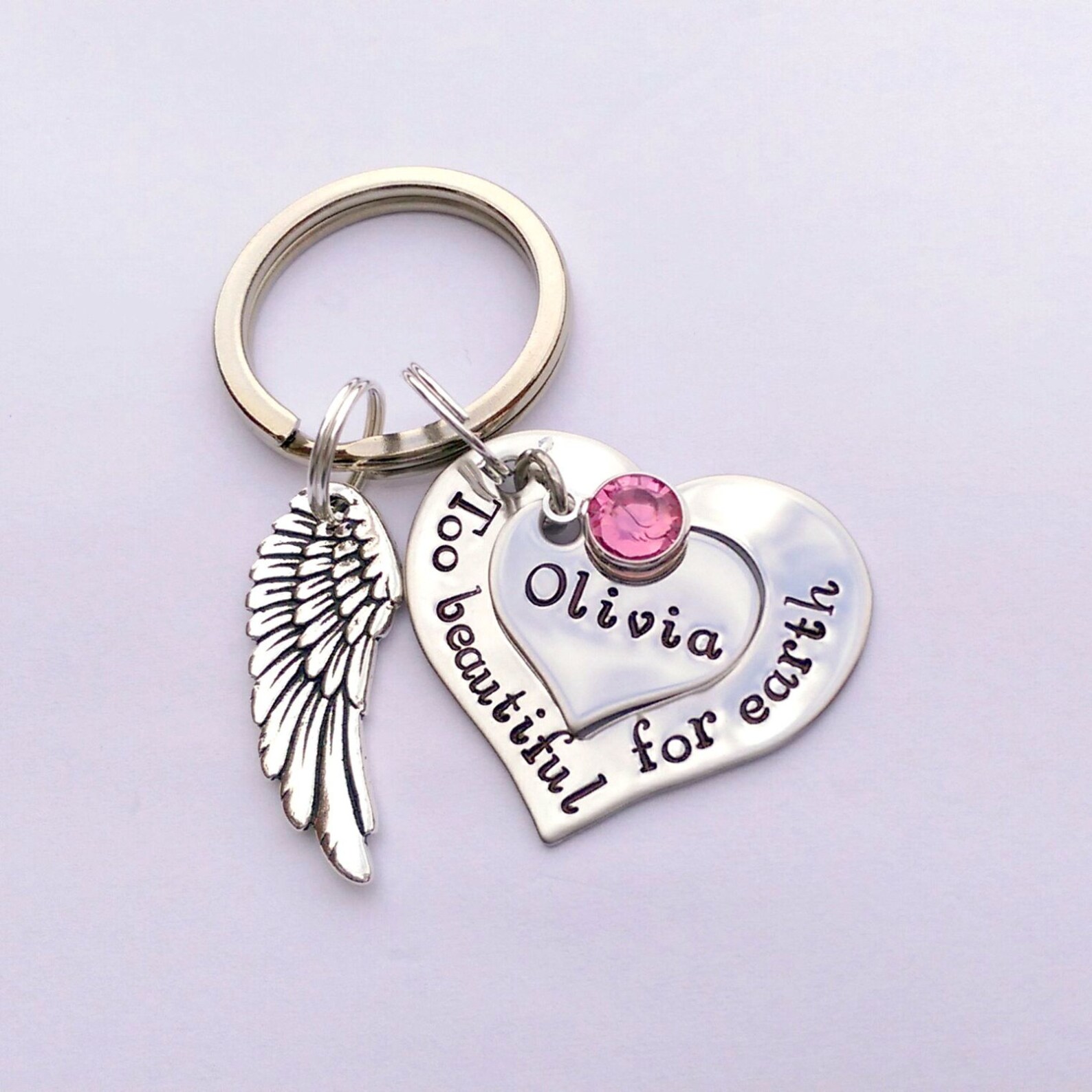 Personalised Memorial Keyring - Too Beautiful for Earth - Personalized ...