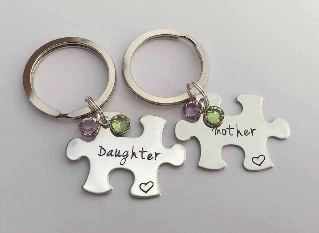 Personalised Mum Daughter Matching Gift - Jigsaw Keyring - Mother ...