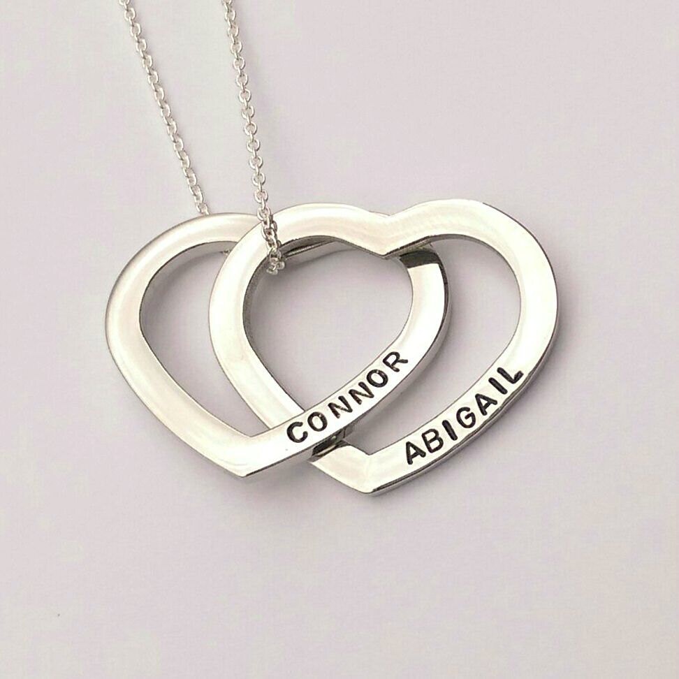 Personalised Interlocking Linked Hearts Necklace: Custom Name Necklace ...