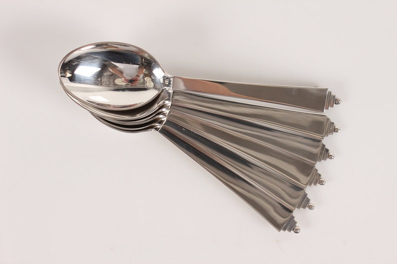 Danish Georg Jensen Art Deco Pyramid Sterling Silver Cutlery by Harald ...