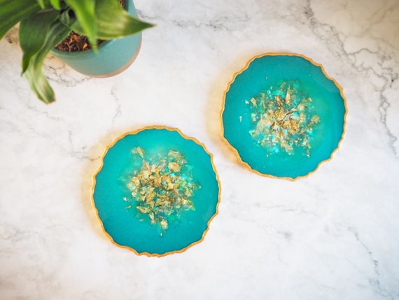 Jade Green Geode Resin Coasters Geode Coaster Set Jade Green | Etsy