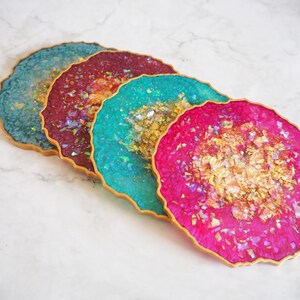 Jade Green Geode Resin Coasters, Geode Coaster Set, Jade Green Resin ...