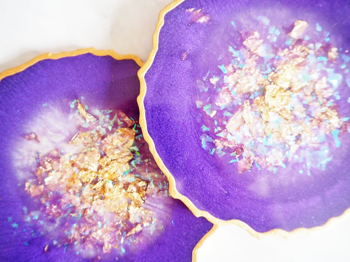 Purple Geode Resin Coaster Set, Sparkly Geode Coasters, Purple Coasters ...