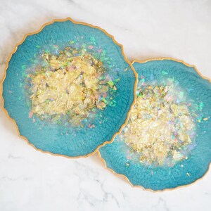 Teal Geode Resin Coasters, Geode Coaster Set, Teal Resin Coasters ...