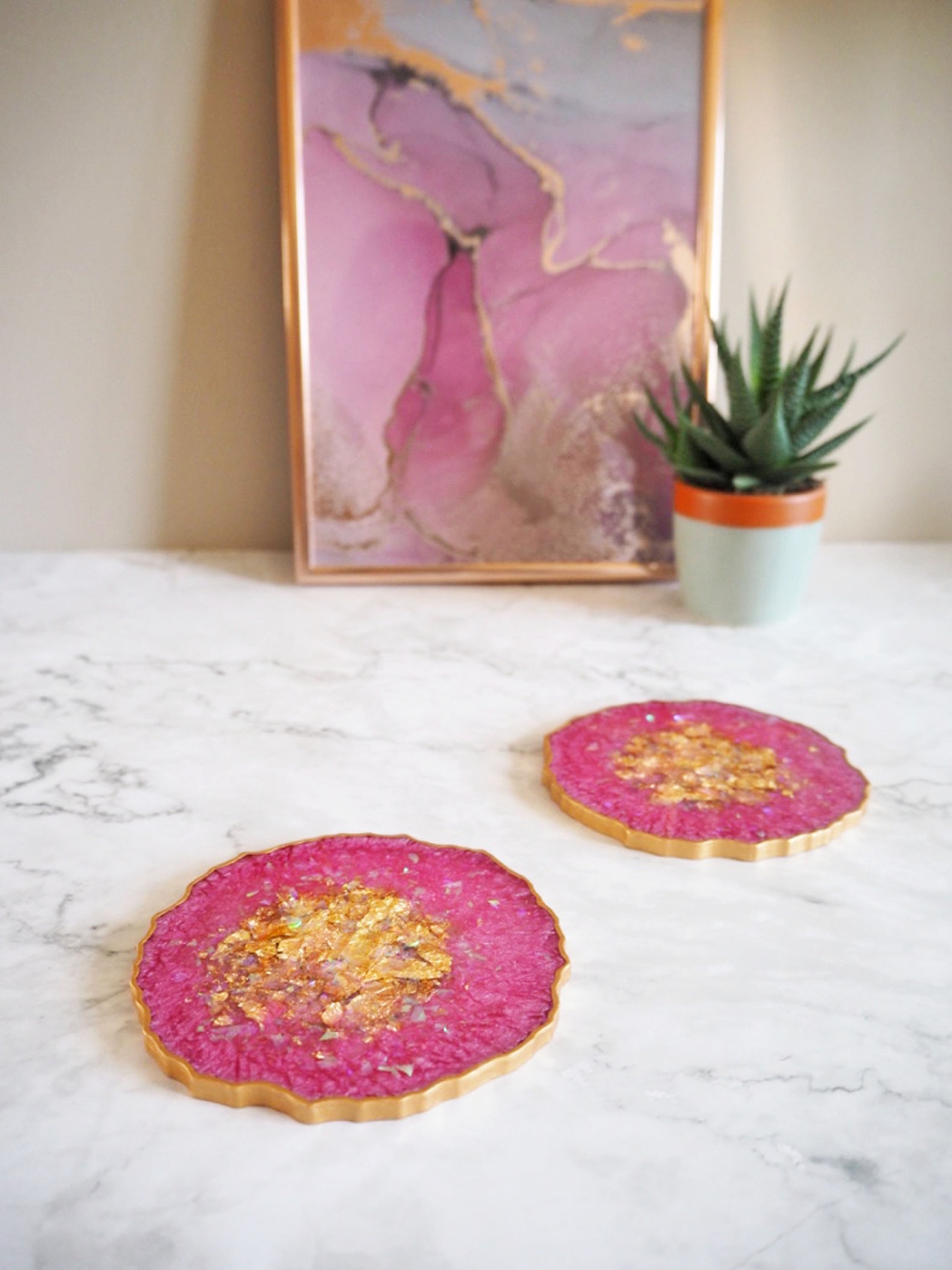 Fuchsia Geode Resin Coasters, Fuchsia Resin Coasters, Gifts for Home ...