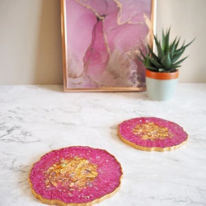 Fuchsia Geode Resin Coasters, Fuchsia Resin Coasters, Gifts for Home ...