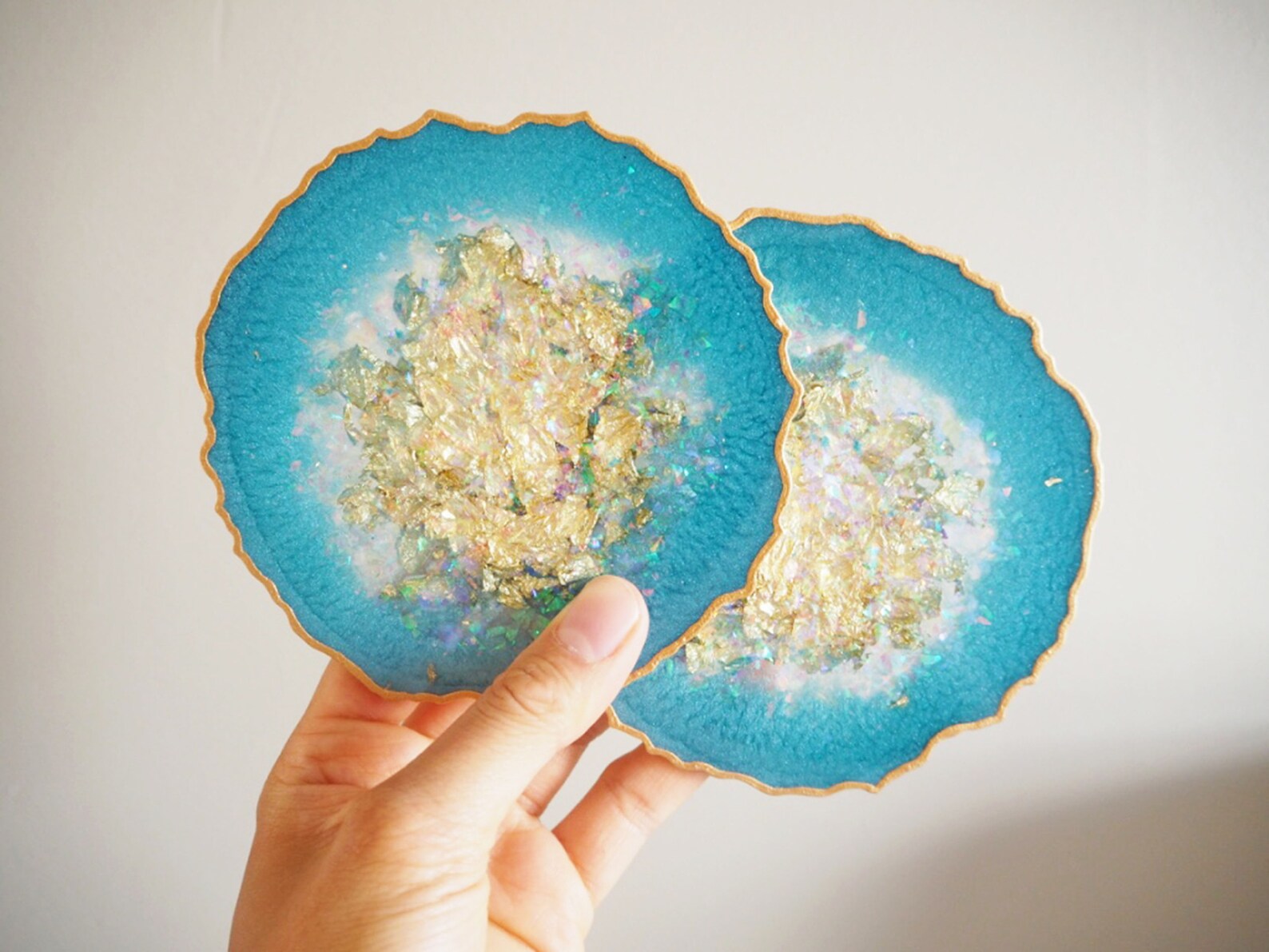 Teal Geode Resin Coasters Geode Coaster Set Teal Resin | Etsy