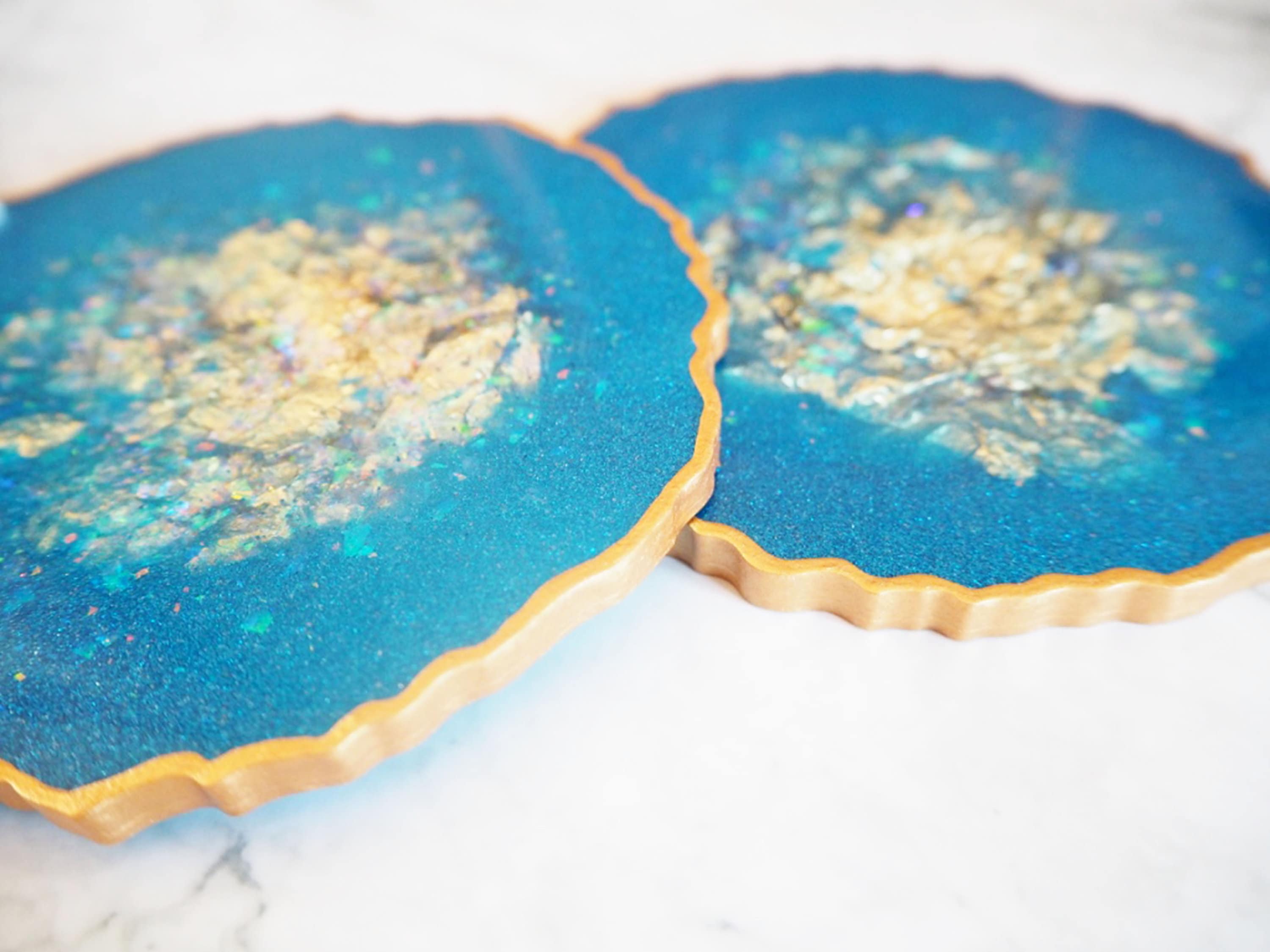 Cobalt Resin Coasters Sparkly Blue Geode Resin Coasters | Etsy