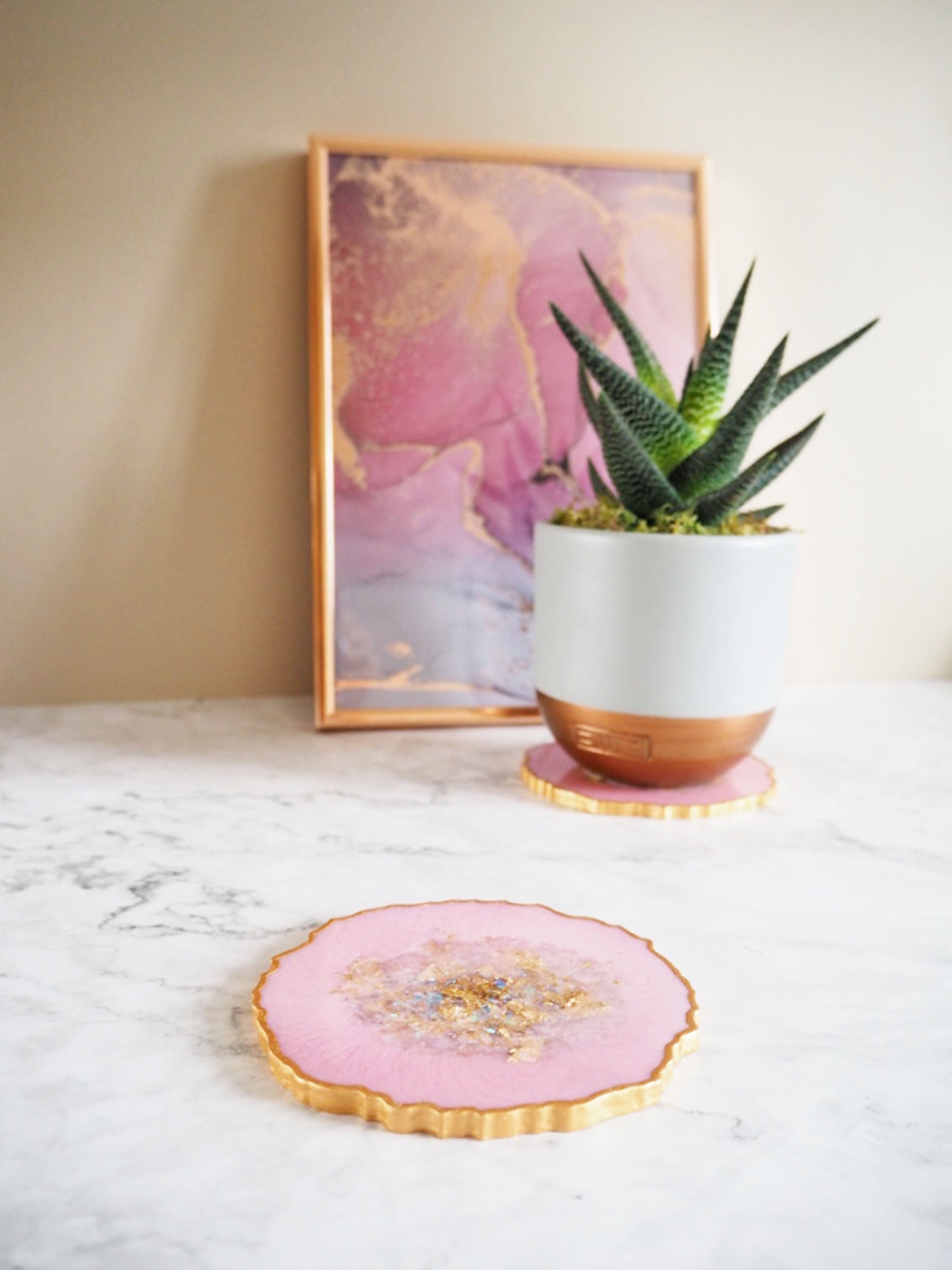 Blush Pink Geode Resin Coasters Geode Coaster Set Pink Resin | Etsy UK