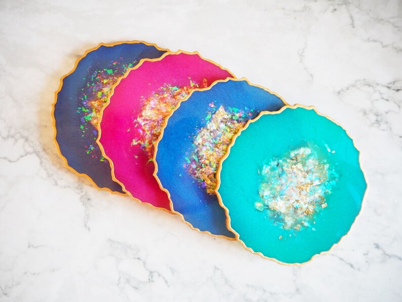 Jade Green Geode Resin Coasters Geode Coaster Set Jade Green | Etsy