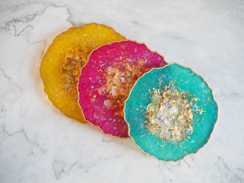 Jade Green Geode Resin Coasters Geode Coaster Set Jade Green - Etsy