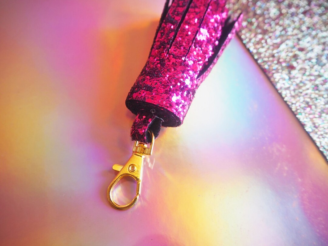 Magenta Glitter Tassel Keychain, Sparkly Magenta Keychain, Sparkly Pink ...