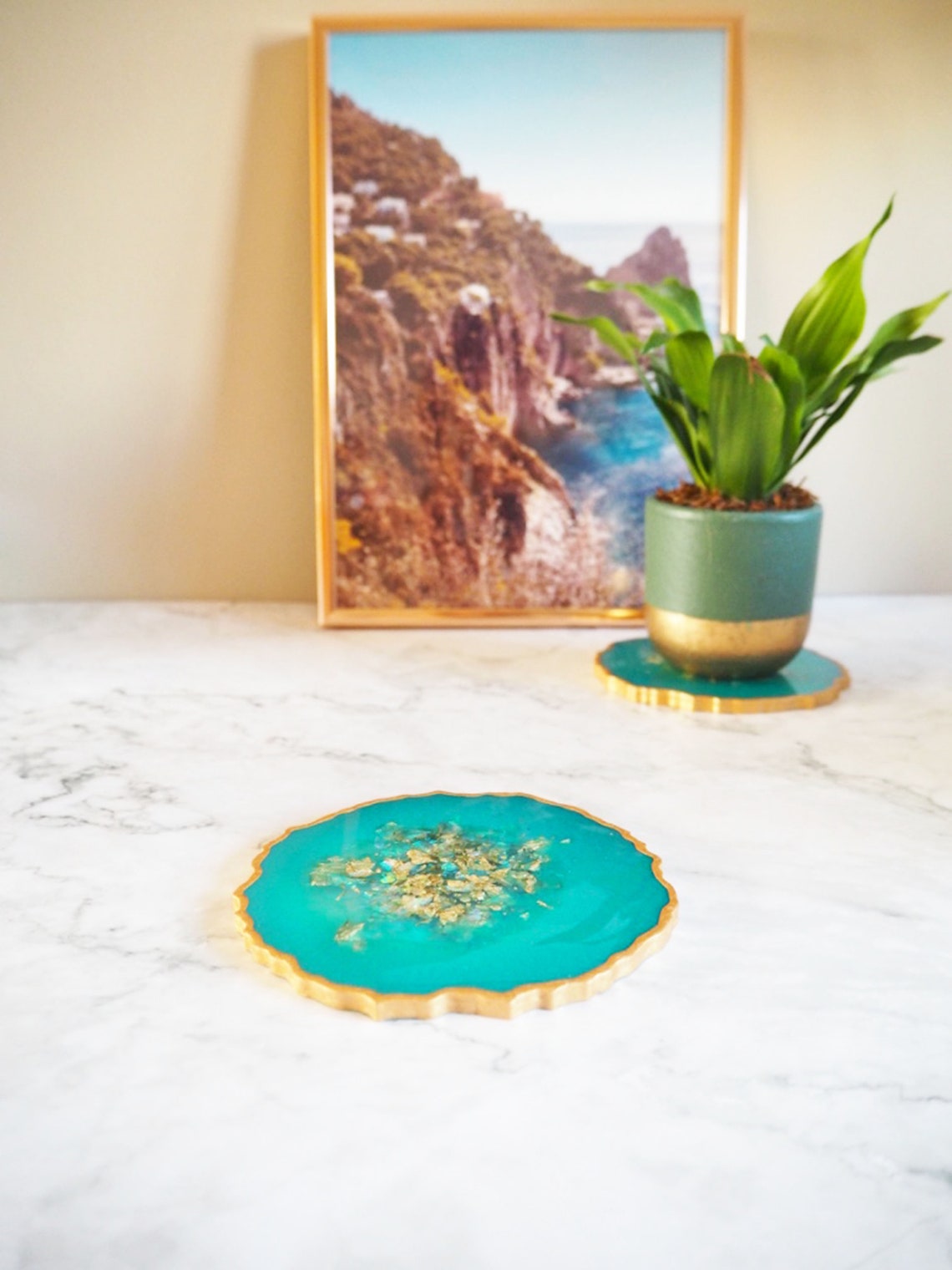 Jade Green Geode Resin Coasters Geode Coaster Set Jade Green | Etsy