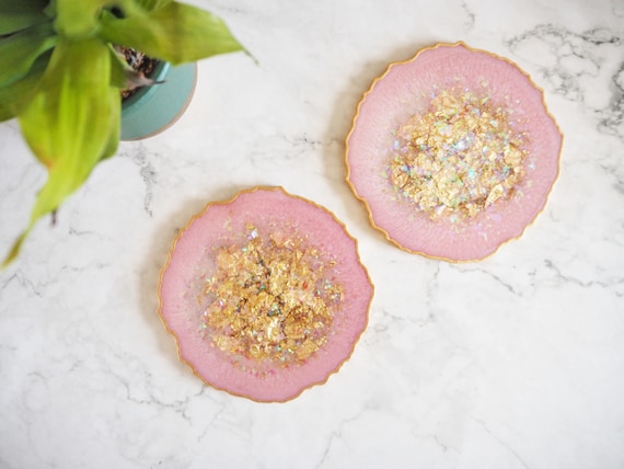 Light Pink Geode Resin Coasters Geode Coaster Set Light Pink - Etsy