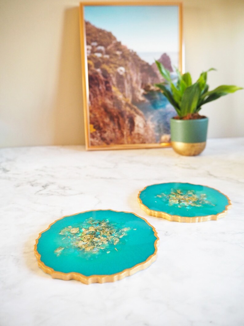 Jade Green Geode Resin Coasters Geode Coaster Set Jade Green | Etsy