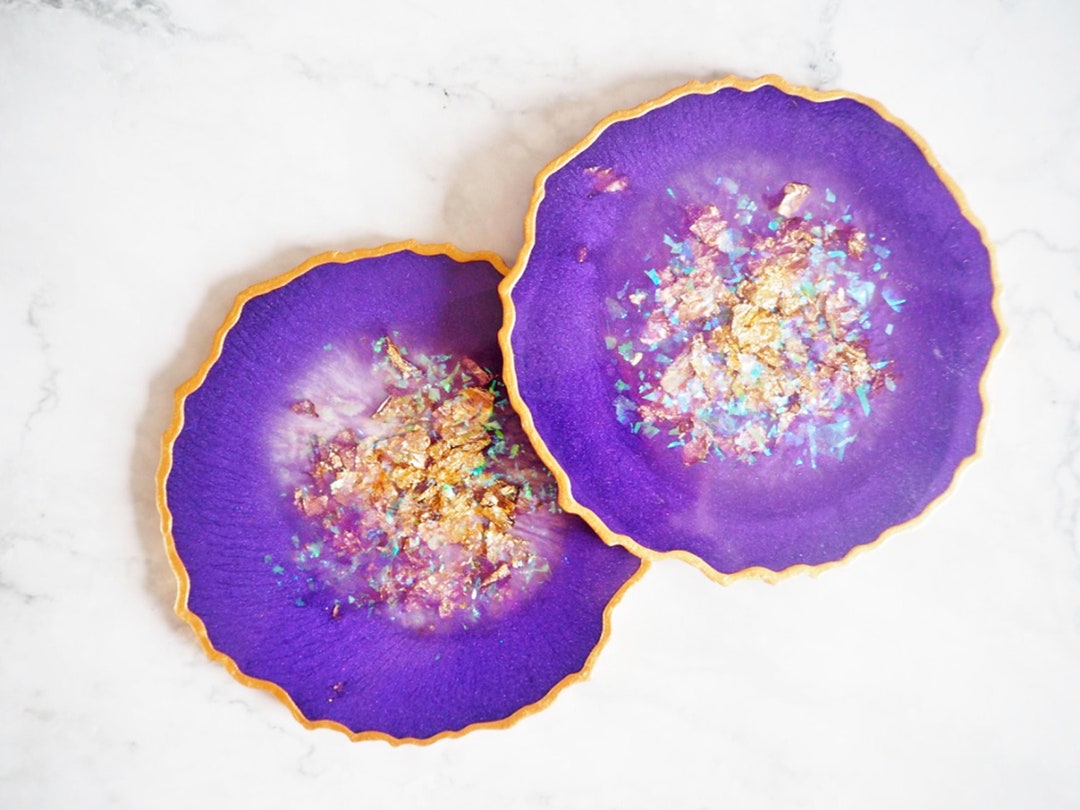 Purple Geode Resin Coaster Set, Sparkly Geode Coasters, Purple Coasters ...