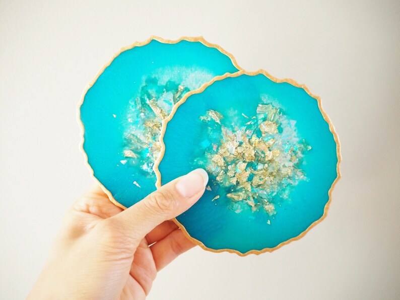 Jade Green Geode Resin Coasters Geode Coaster Set Jade Green | Etsy