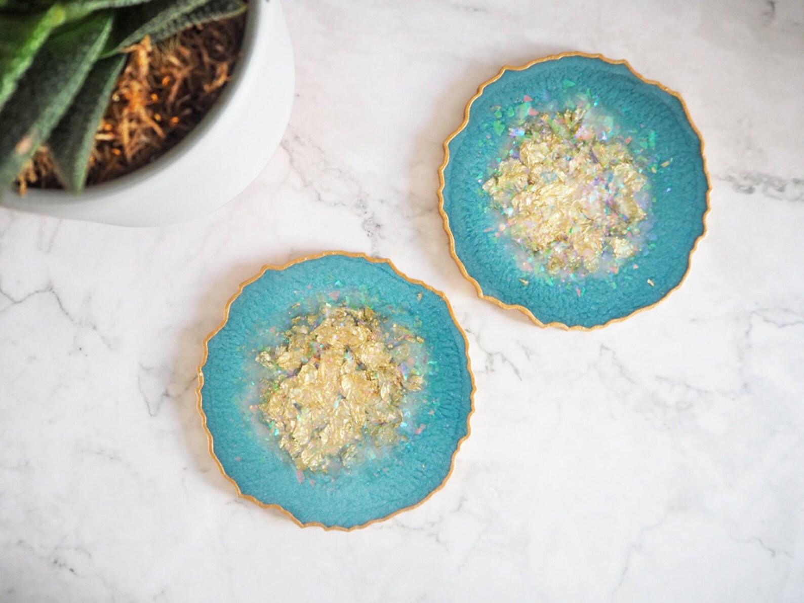 Teal Geode Resin Coasters Geode Coaster Set Teal Resin | Etsy