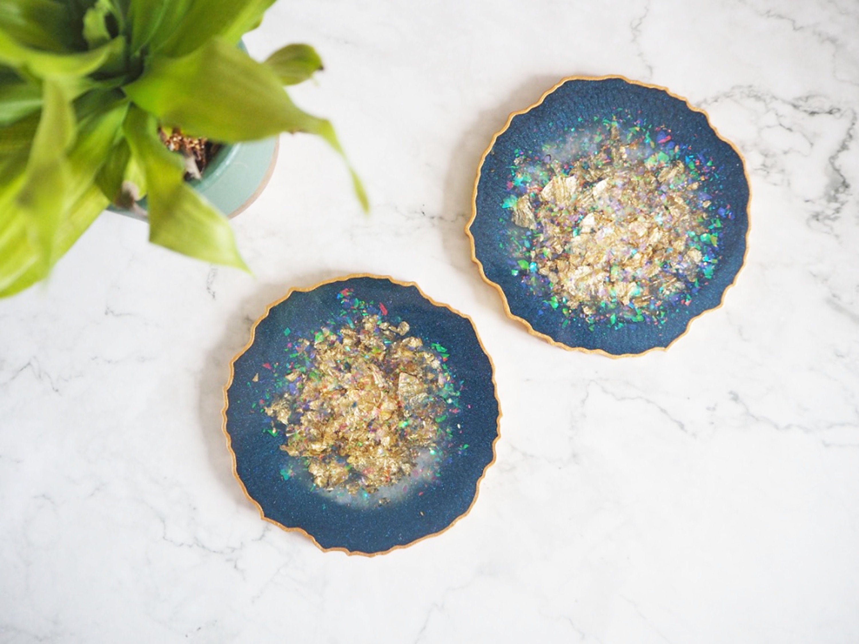 Navy Geode Resin Coasters, Navy Resin Coaster Set, Gifts for Home, Navy ...