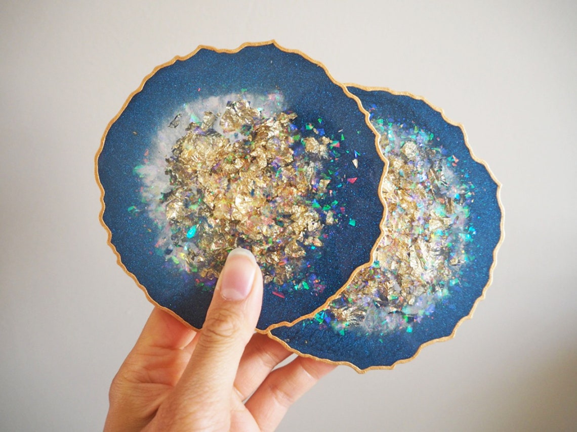 Navy Geode Resin Coasters, Navy Resin Coaster Set, Gifts for Home, Navy ...
