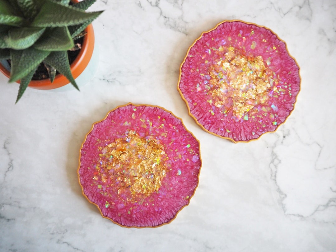 Fuchsia Geode Resin Coasters, Fuchsia Resin Coasters, Gifts for Home ...