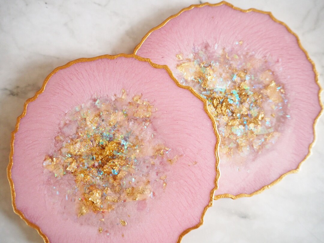Blush Pink Geode Resin Coasters Geode Coaster Set Pink Resin - Etsy UK