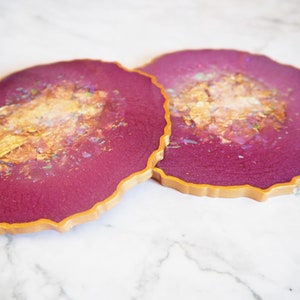 Berry Purple Geode Resin Coaster Set, Sparkly Geode Coasters, Purple ...