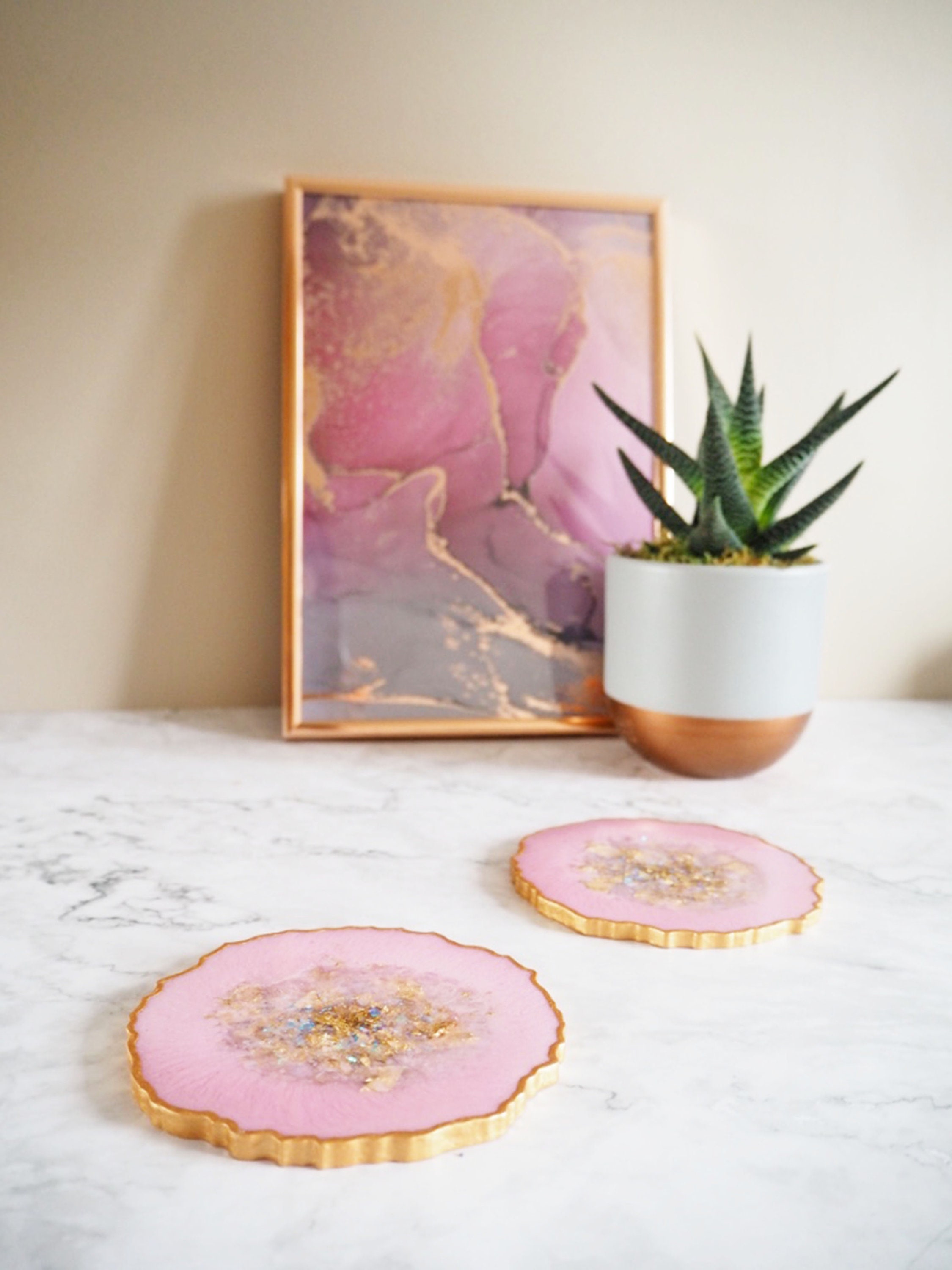 Blush Pink Geode Resin Coasters Geode Coaster Set Pink Resin | Etsy UK