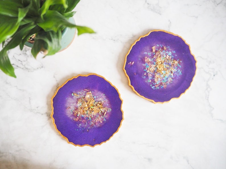 Purple Geode Resin Coaster Set, Sparkly Geode Coasters, Purple Coasters ...