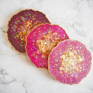 Fuchsia Geode Resin Coasters, Fuchsia Resin Coasters, Gifts for Home ...