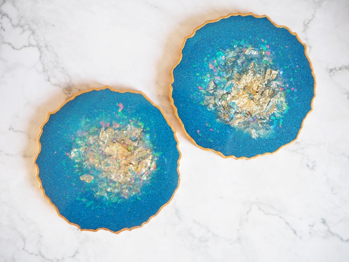 Cobalt Resin Coasters Sparkly Blue Geode Resin Coasters - Etsy