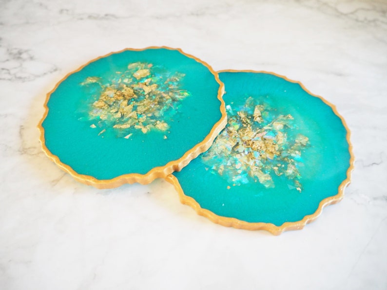 Jade Green Geode Resin Coasters Geode Coaster Set Jade Green | Etsy