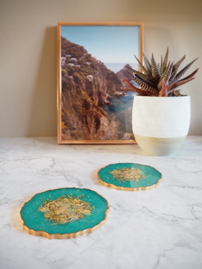 Jade Green Geode Resin Coasters Geode Coaster Set Jade Green - Etsy